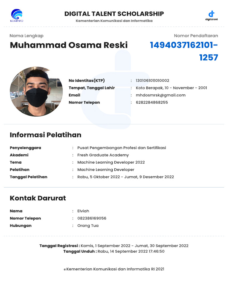 Bukti Pendaftaran Digitalent - Kominfo | PDF