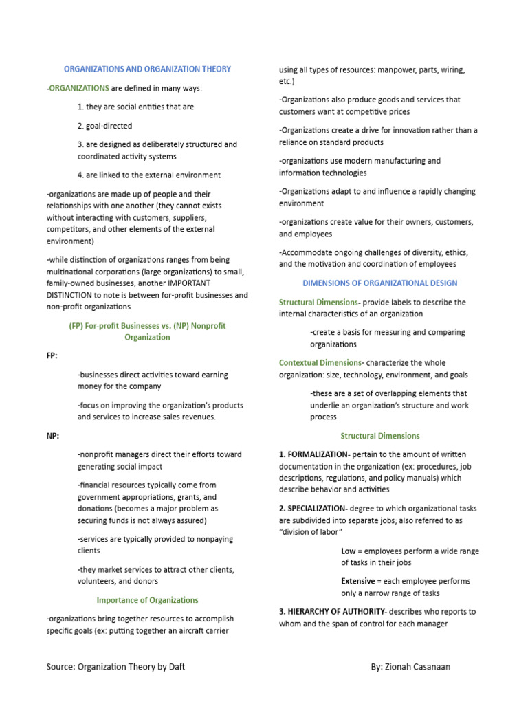 Organizations and Organization Theory Notes | PDF | Organizational ...