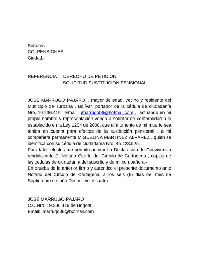 Solicitud SUSTITUCION PENSIONAL Mayo | PDF