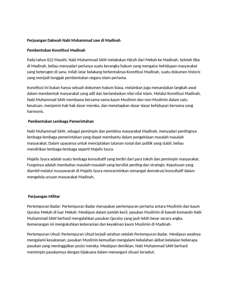 Perjuangan Dakwah Nabi Muhammad Di Madinah-WPS Office | PDF