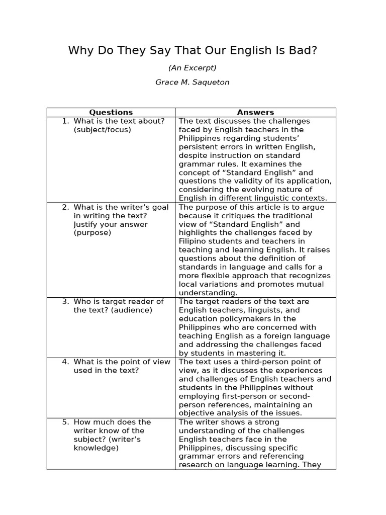 Why Do They Say That Our English Is Bad | PDF