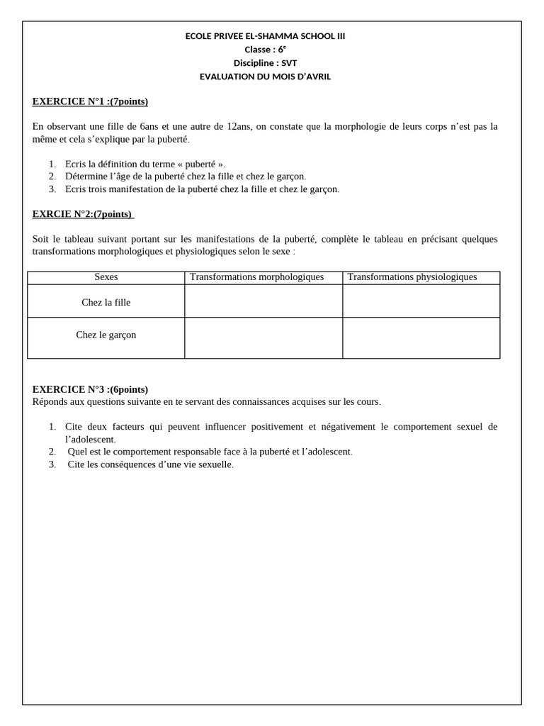 DEVOIR DEPARTEMENTAL N°1 6ème | PDF