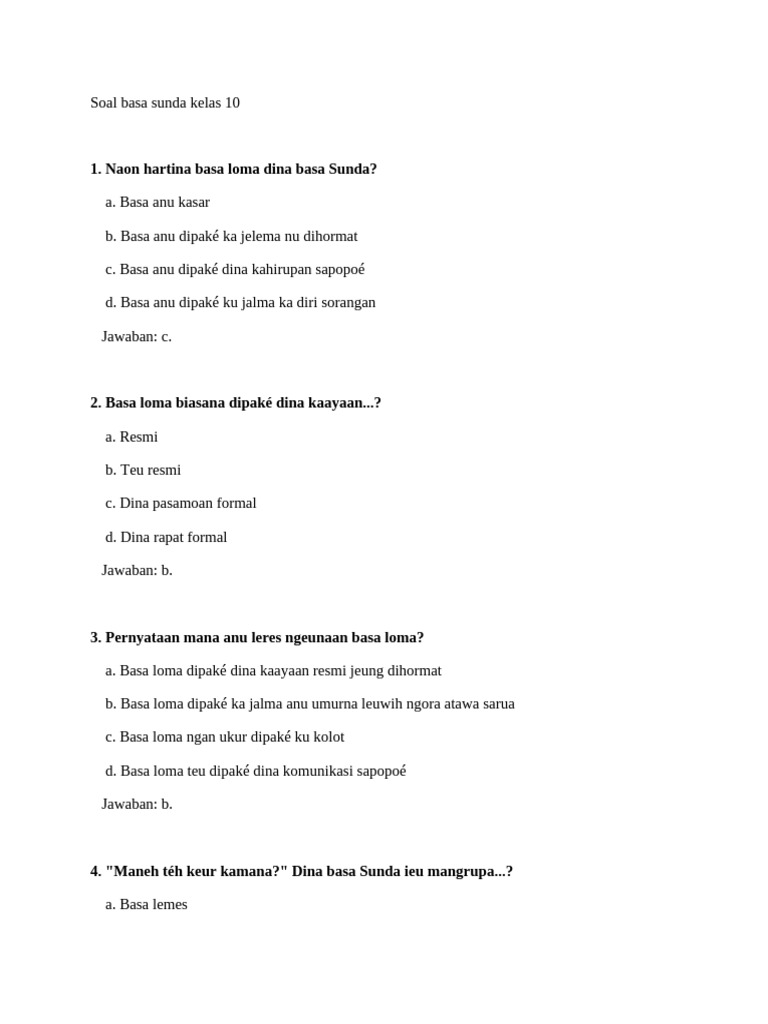 Soal Basa Sunda Kelas 10 | PDF