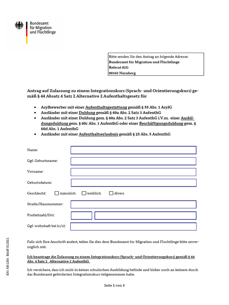 Antrag Integrationskurs | PDF