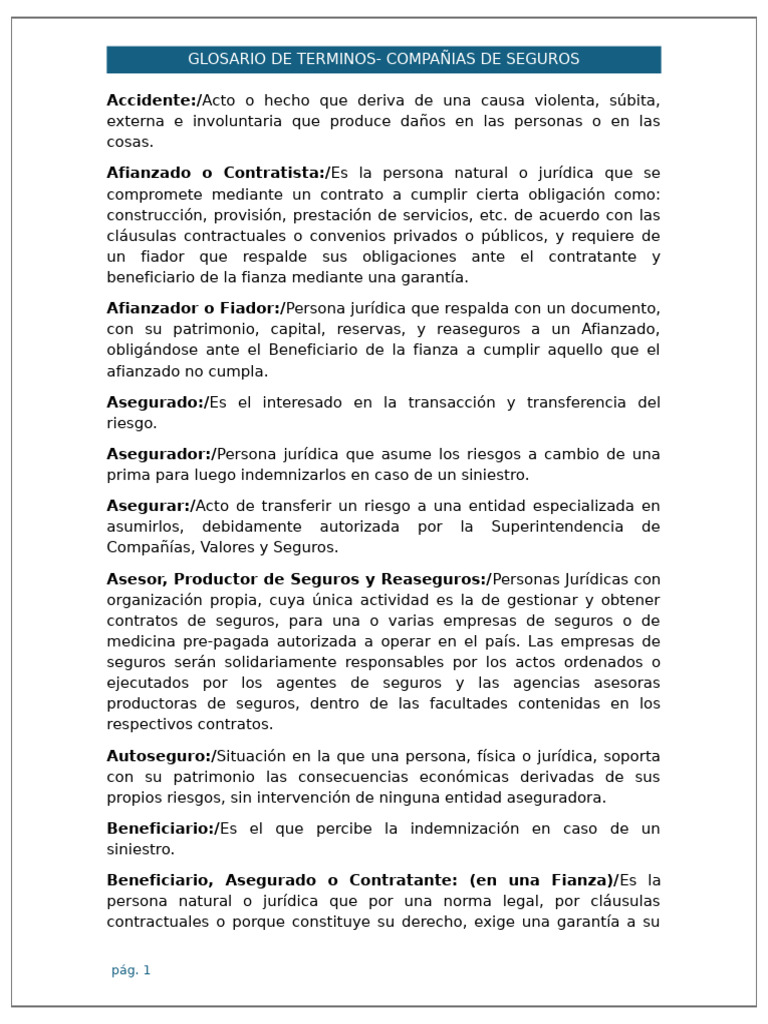 Glosario de Terminos Seguros | PDF | Seguro | Finanzas y dinero