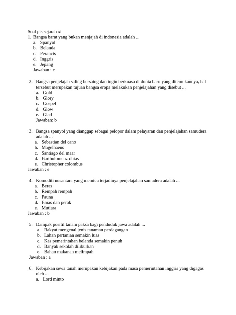 SOAL PTS Sejarah XI | PDF