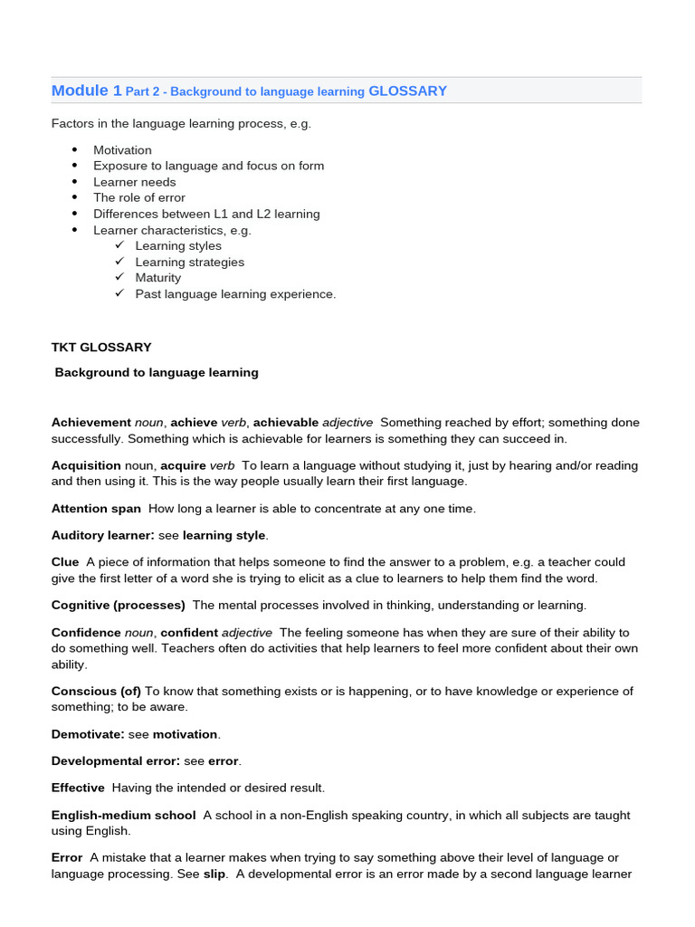 BACKGROUND TO LANGUAGE LEARNING | PDF