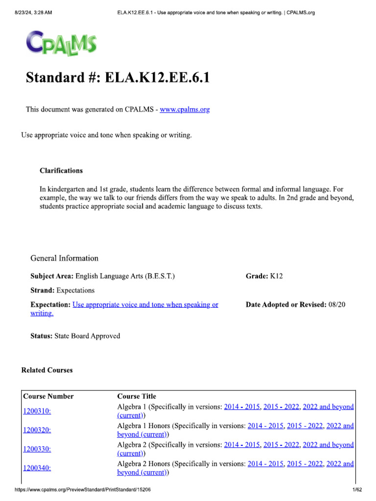 Standard No. ELA.K12.EE.6.1 | PDF