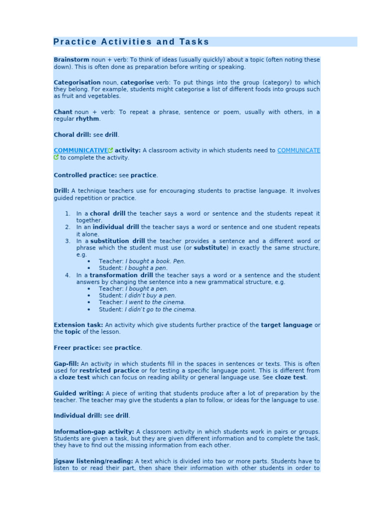 practice activities and tasks | PDF