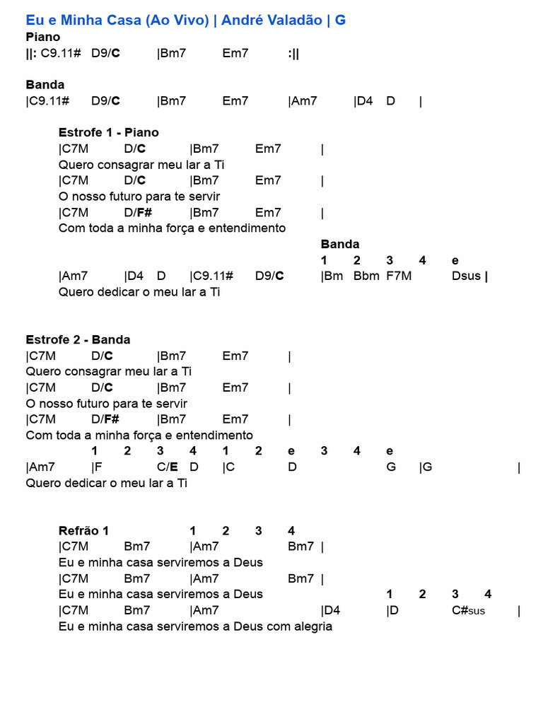 Piano - : C: - Banda C Estrofe 1 - Piano C C F# Banda 1 2 3 4 e C | PDF