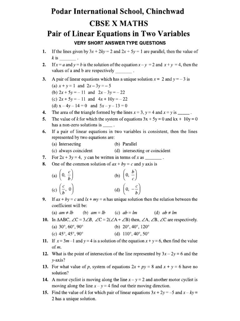 Xth Pair of Linear Equations (CBSE Maths).PDF | PDF