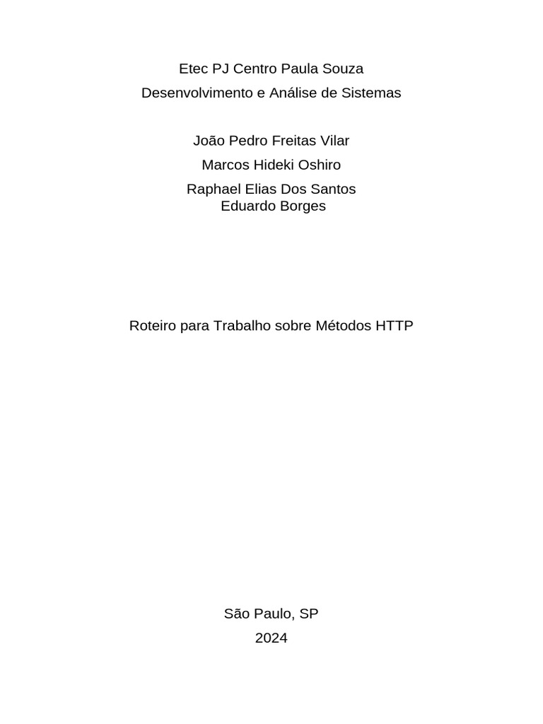 Roteiro para Trabalho Sobre Métodos HTTP Final | PDF