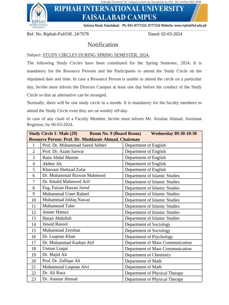 Study Circles Spring 2024 | PDF