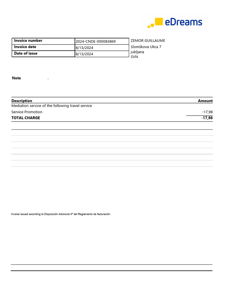 Invoice Edreams | PDF