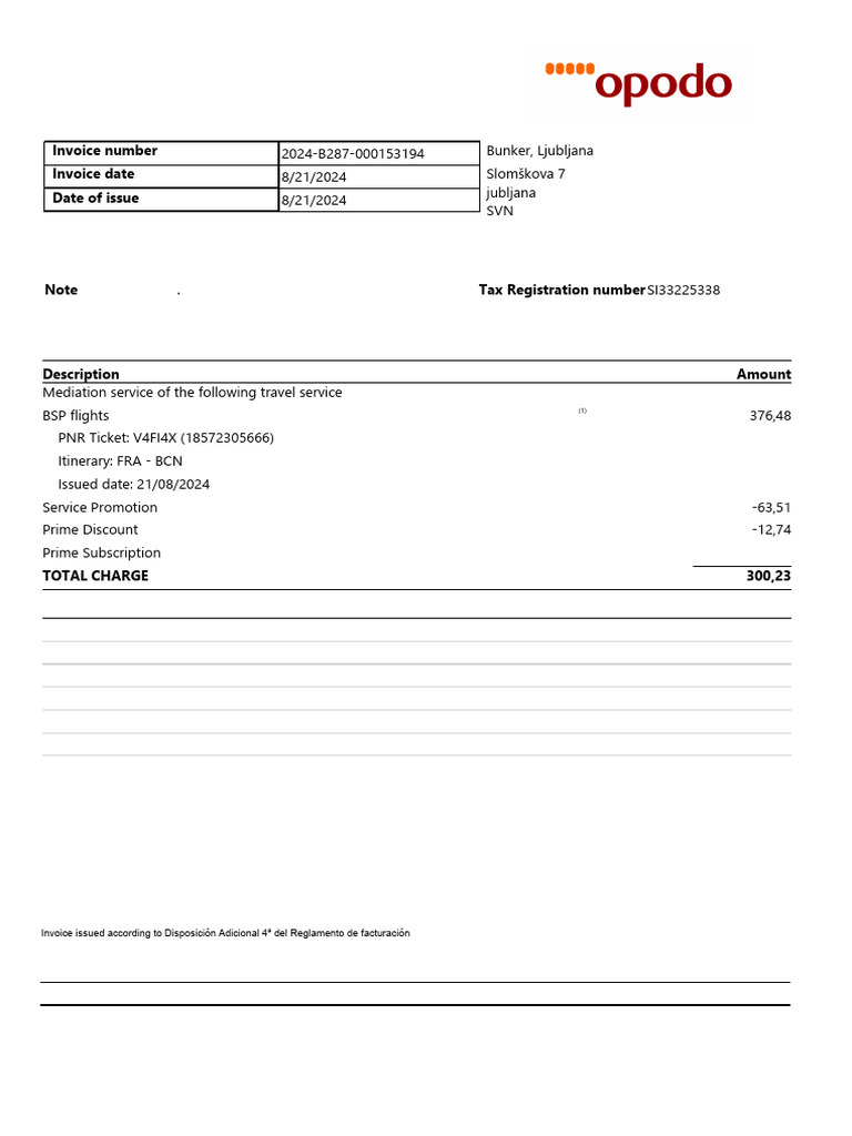 Invoice Opodo | PDF