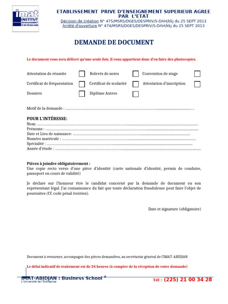 DEMANDE DE DOCUMENT Administratif | PDF