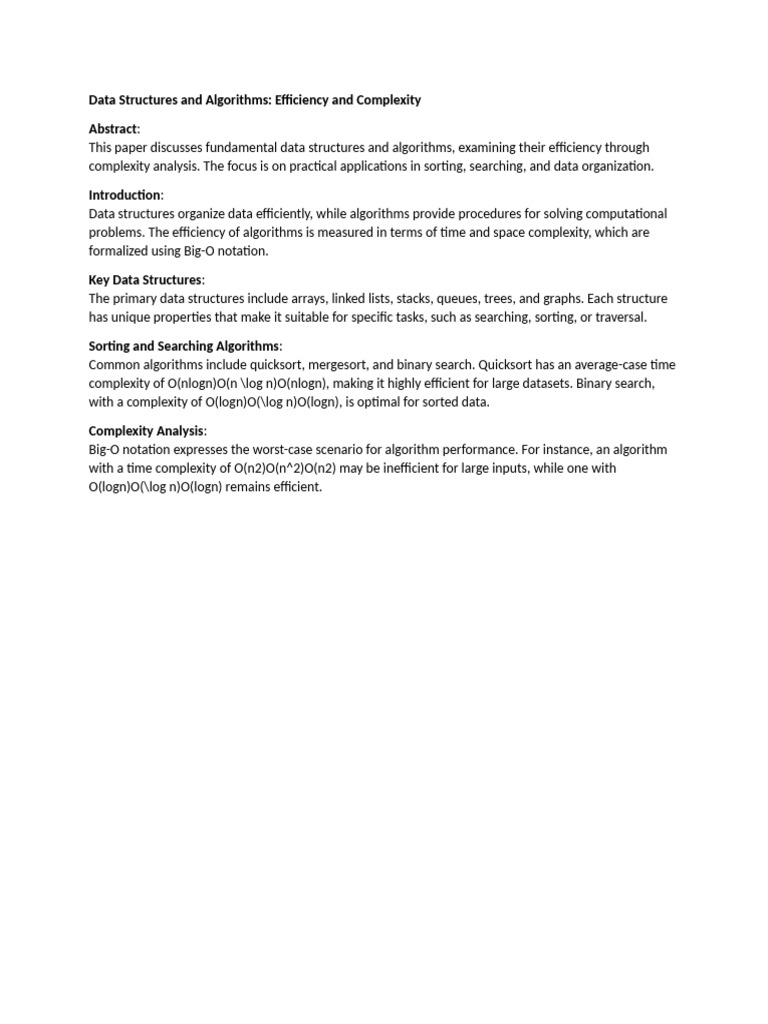 Data Structures And Algorithms Efficiency And Complexity Pdf 7301