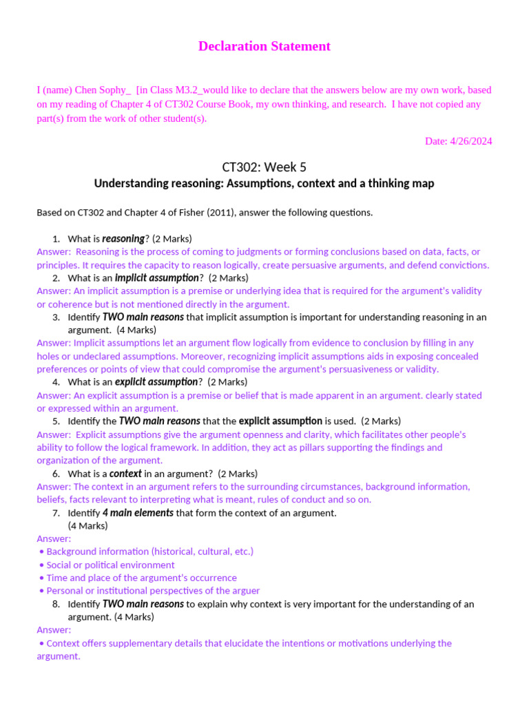 Declaration Statement: CT302: Week 5 | PDF