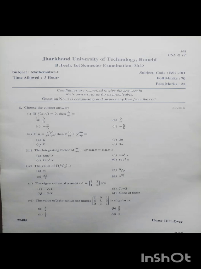 SnapSave - Io-Math Pyqs - B.tech - 1st Semester - JUT ?? | PDF