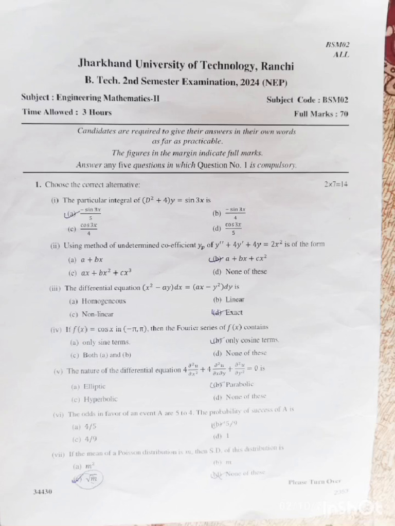 Engineering Mathematics, 2 2024 | PDF