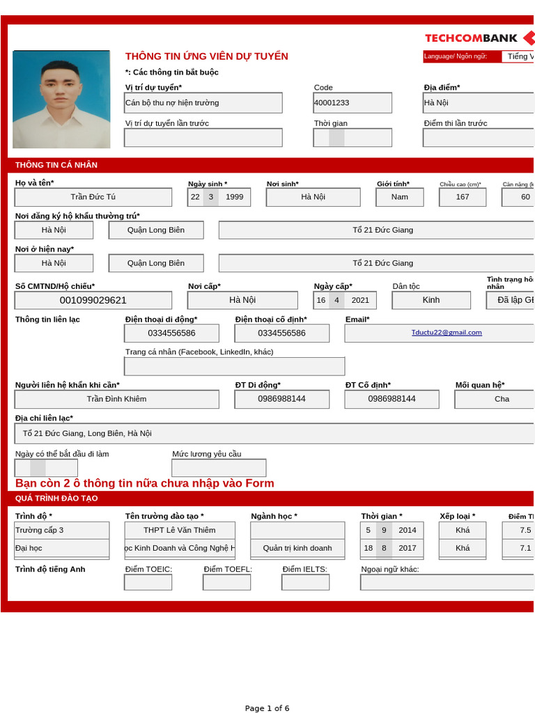 Mẫu CV - TCB | PDF