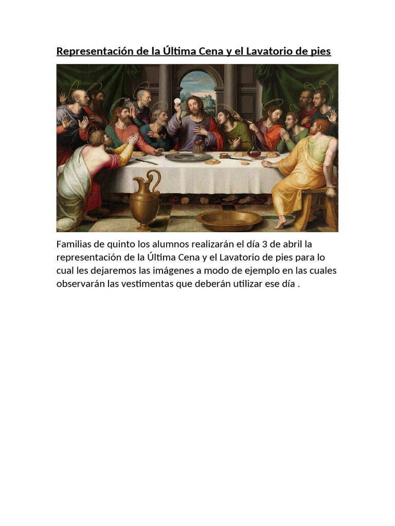 Representación de La Última Cena y El Lavatorio de Pies | PDF
