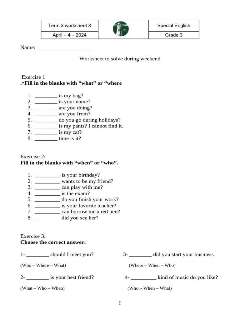 W3G3 WH Question Words | PDF