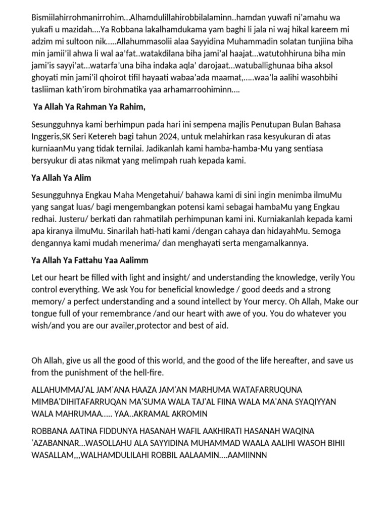 Doa Penutup English Month 2024 | PDF