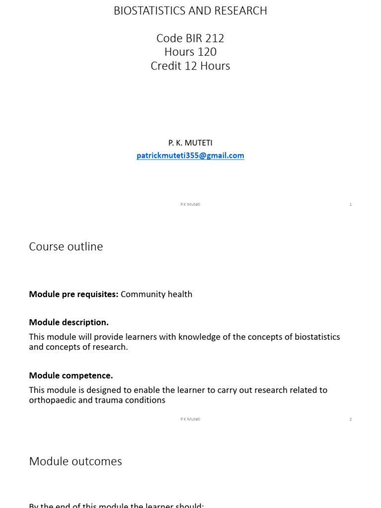 Biostatistics and Research Unit 1 | PDF | Statistics | Biostatistics