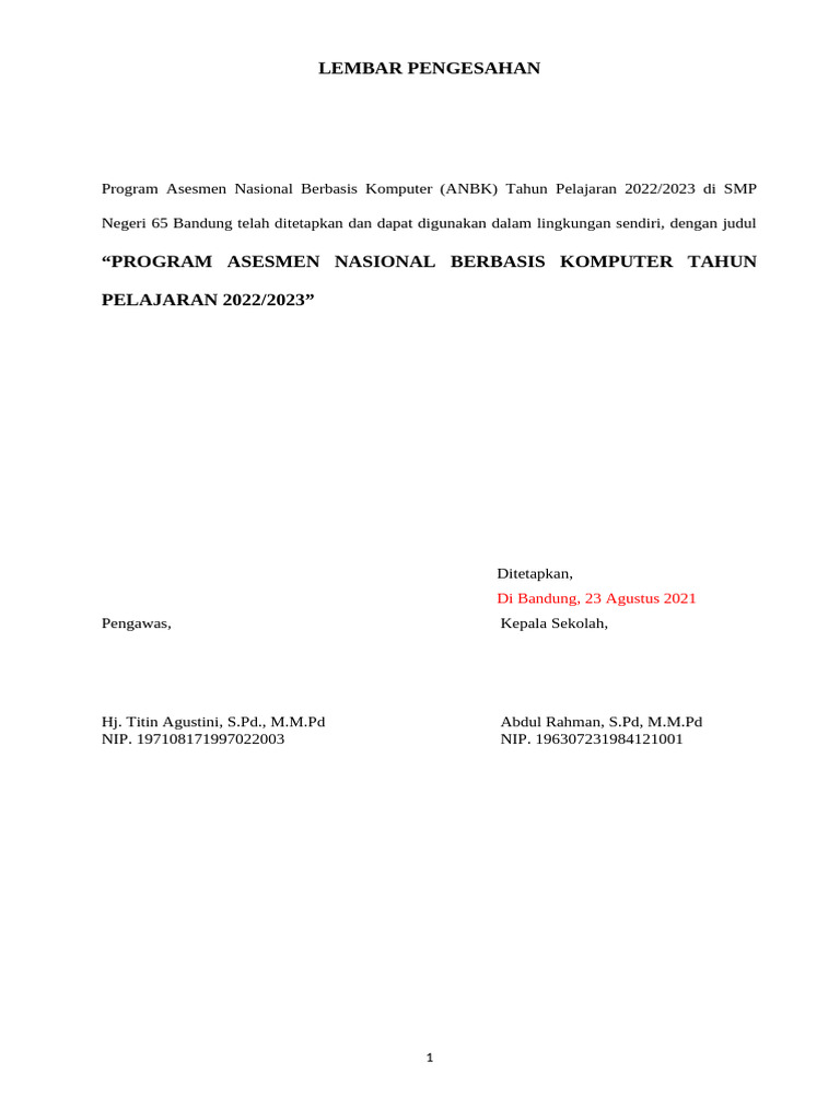 Program Dan Laporan ANBK 2 | PDF