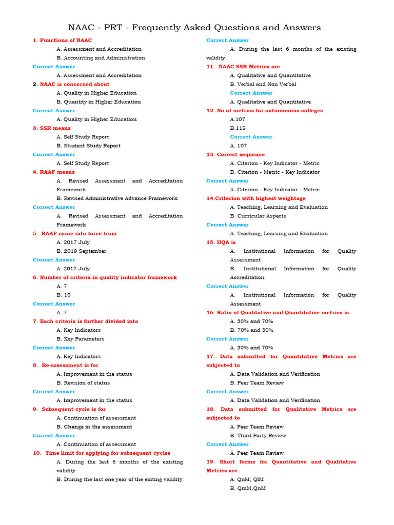 Naac - PRT - Q & A | PDF