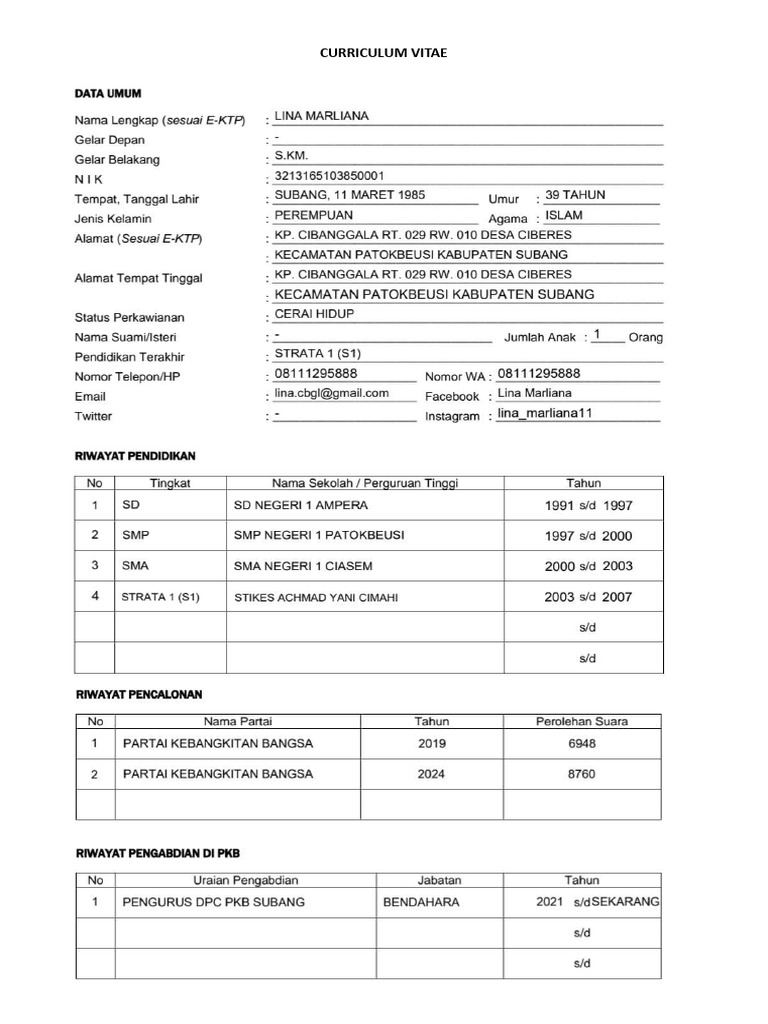 CV Lina Marliana, S.km. | PDF