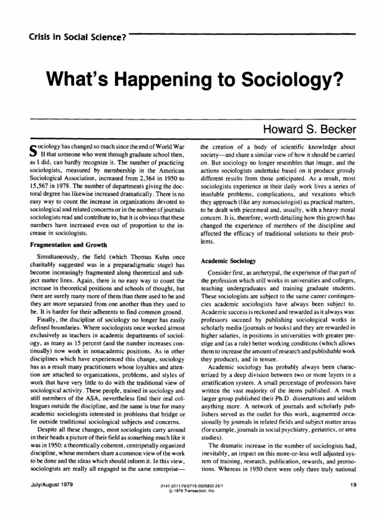 Howard S. Becker What's Happening To Sociology | PDF | Sociology ...