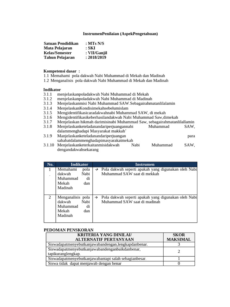 13.instrumen Penilaian Tes Lisan RPP 1 | PDF