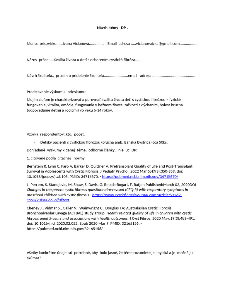 Návh Támy - Cystická Fibróza | PDF