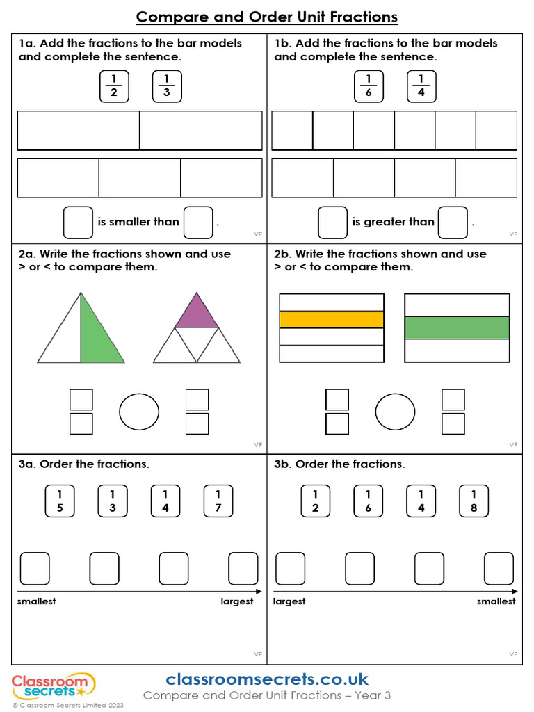 Year 3 Compare and Order Unit Fractions VF | PDF