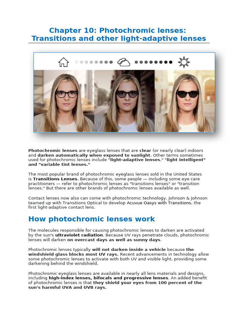 Understanding Photochromic Lenses | PDF | Ultraviolet | Art