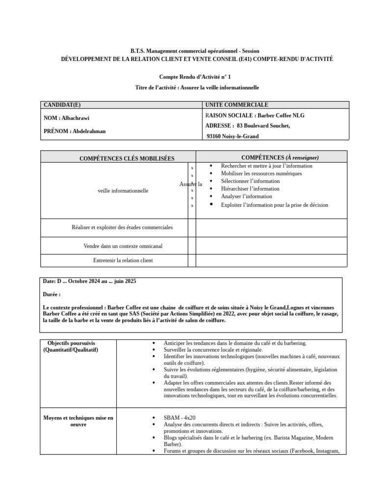 FINI !!!compte Rendu D'activité N° 1 Assurer La Veille Informationnelle | PDF
