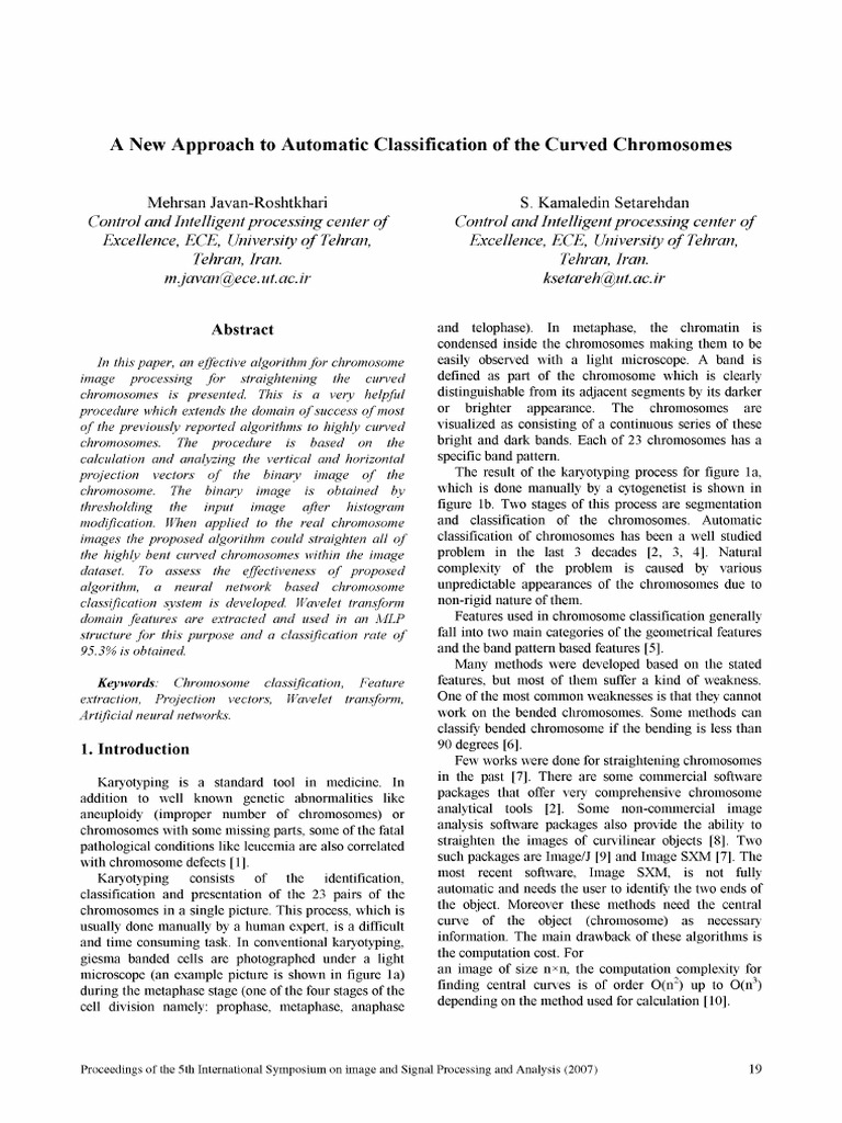 A New Approach To Automatic Classification of The Curved Chromosomes ... A New Approach To Automatic Classification of The Curved Chromosomes ...