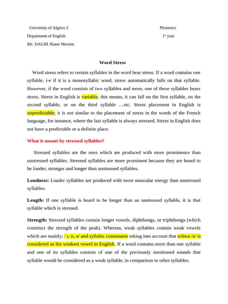 Word Stress | PDF