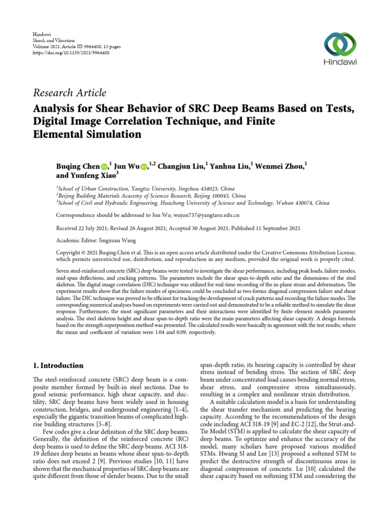 Shock and Vibration - 2021 - Chen - Analysis for Shear Behavior of SRC ... Shock and Vibration - 2021 - Chen - Analysis for Shear Behavior of SRC ...