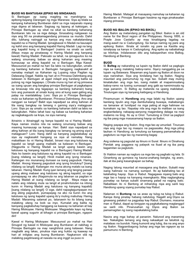Buod NG Bantugan at Ibalon-2 | PDF | Philippines