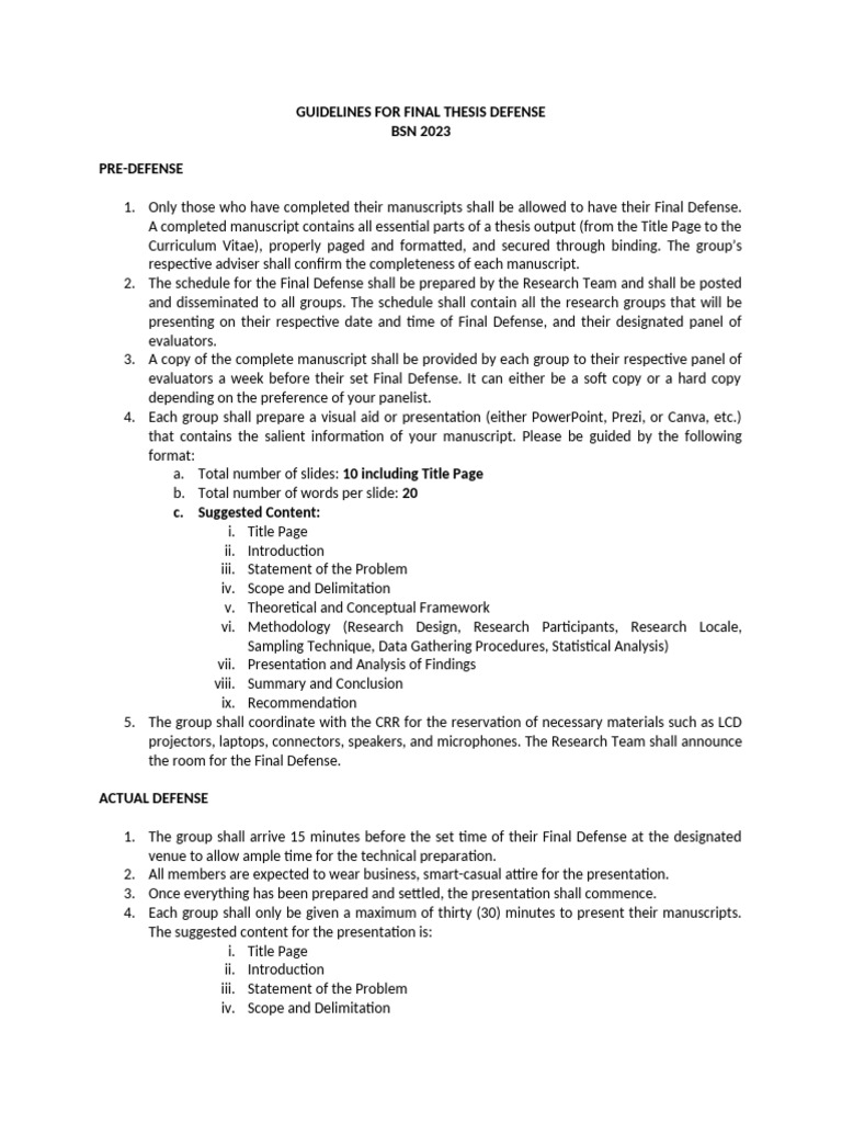 Guidelines For Final Thesis Defense | PDF | Statistics | Methodology