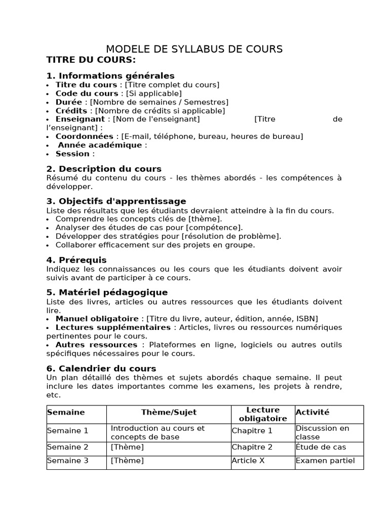 Modele de Syllabus de Cours de L | PDF