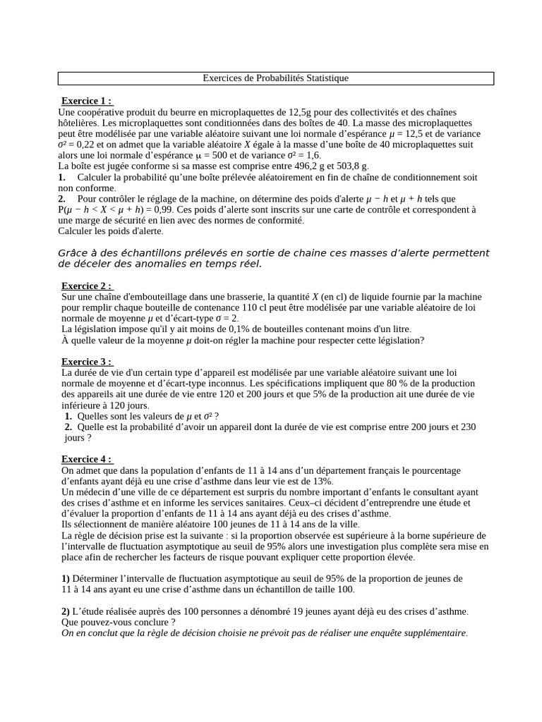 Exercices Proba Stat | PDF