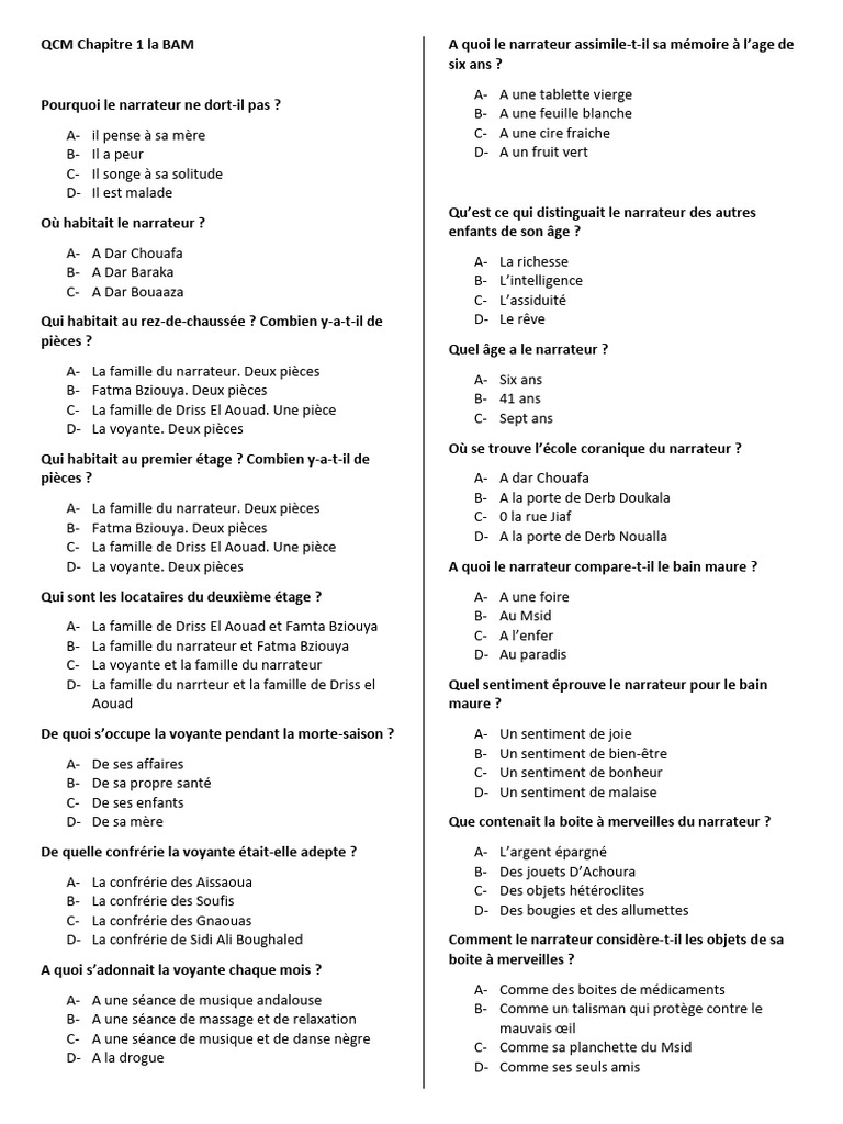 QCM chapitre 1 boîte à merveilles | PDF