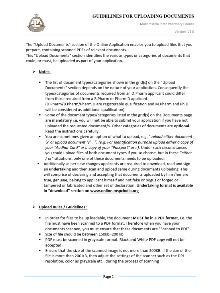 MSPC_Guideforuploadingdocuments_V2 | PDF