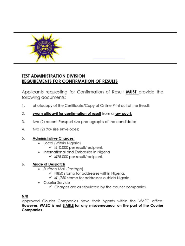 Requirements For Confirmation of Results For School Exams | PDF