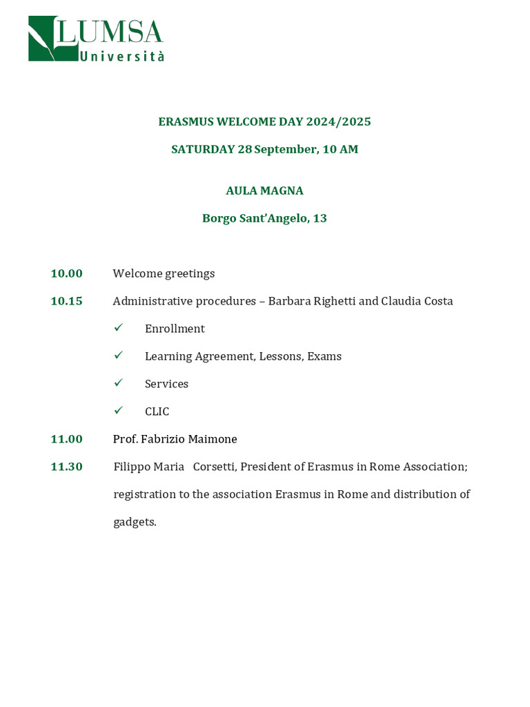 Welcome Day Program | PDF