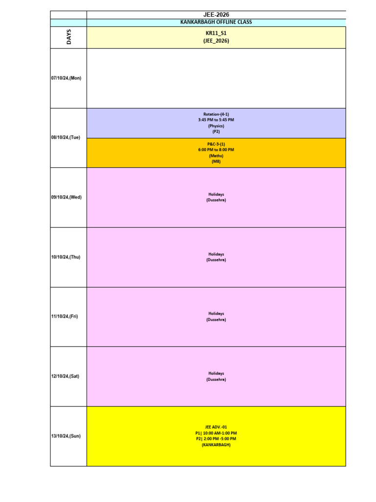 Kankarbagh Offline Class KR11 - S1 (JEE - 2026) | PDF